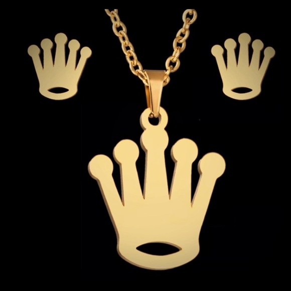 Jewelry | Gold Crown Necklace And Earring Set | Poshmark